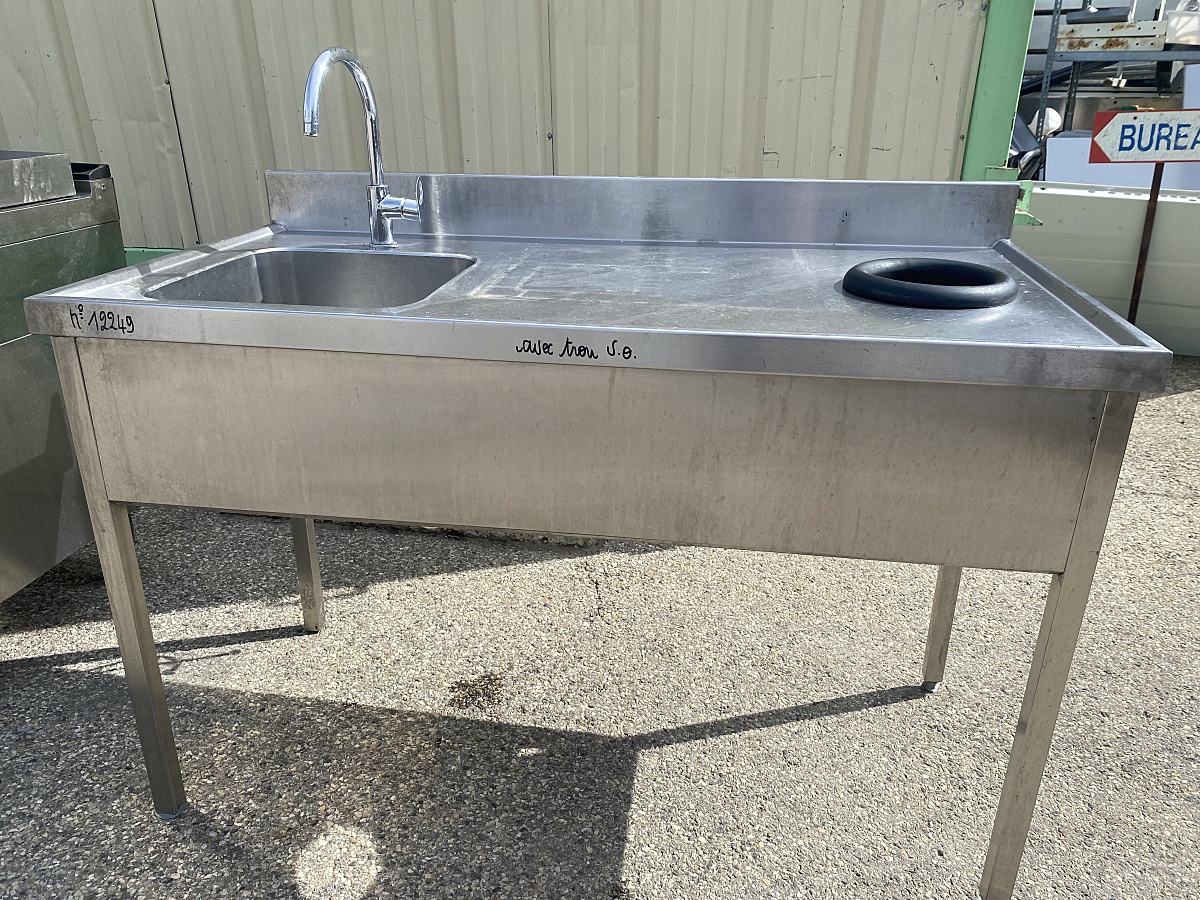 table chef occasion - table chef inox 1 bac avec trou vo - table inox - plonge inox 1 (...)